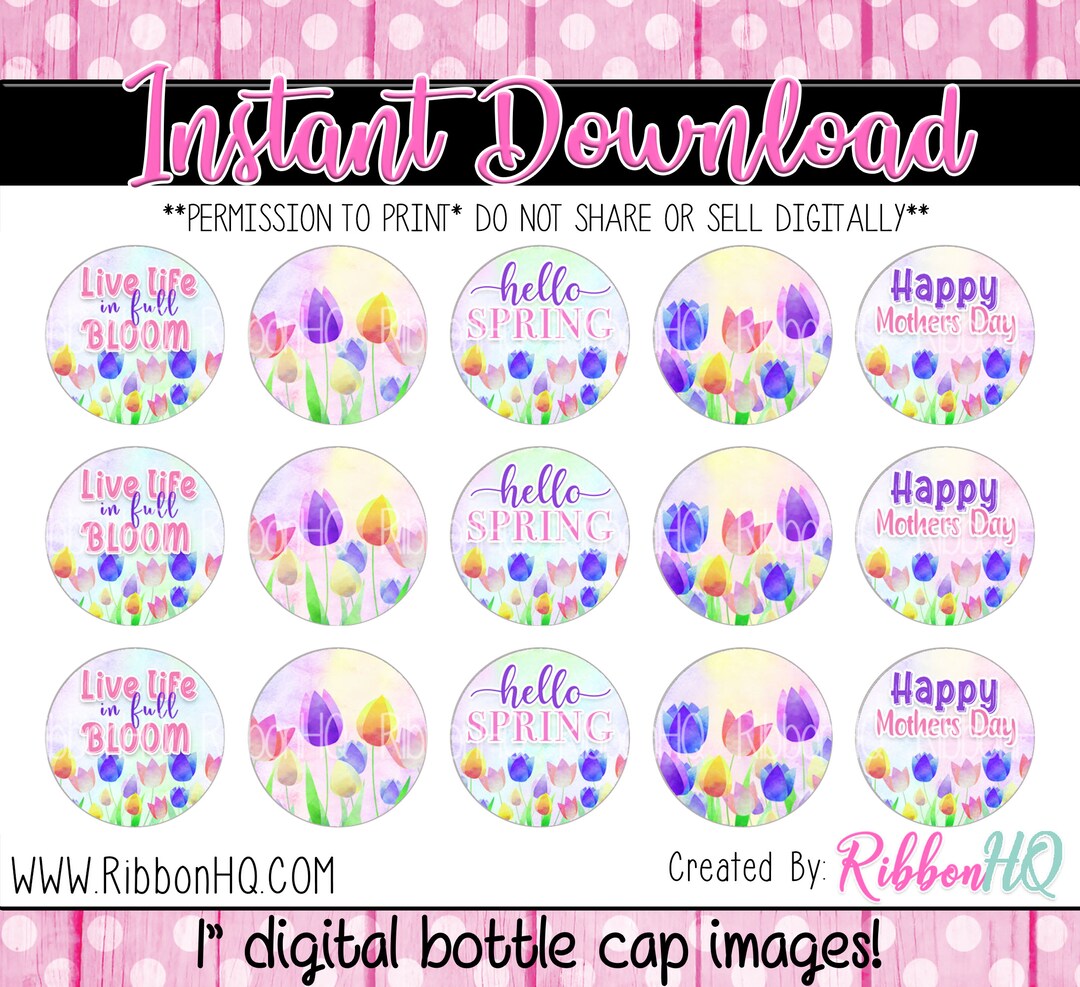 Tulip Bottle Cap Imagge, Spring Images, Centers for Hair Bows - Etsy