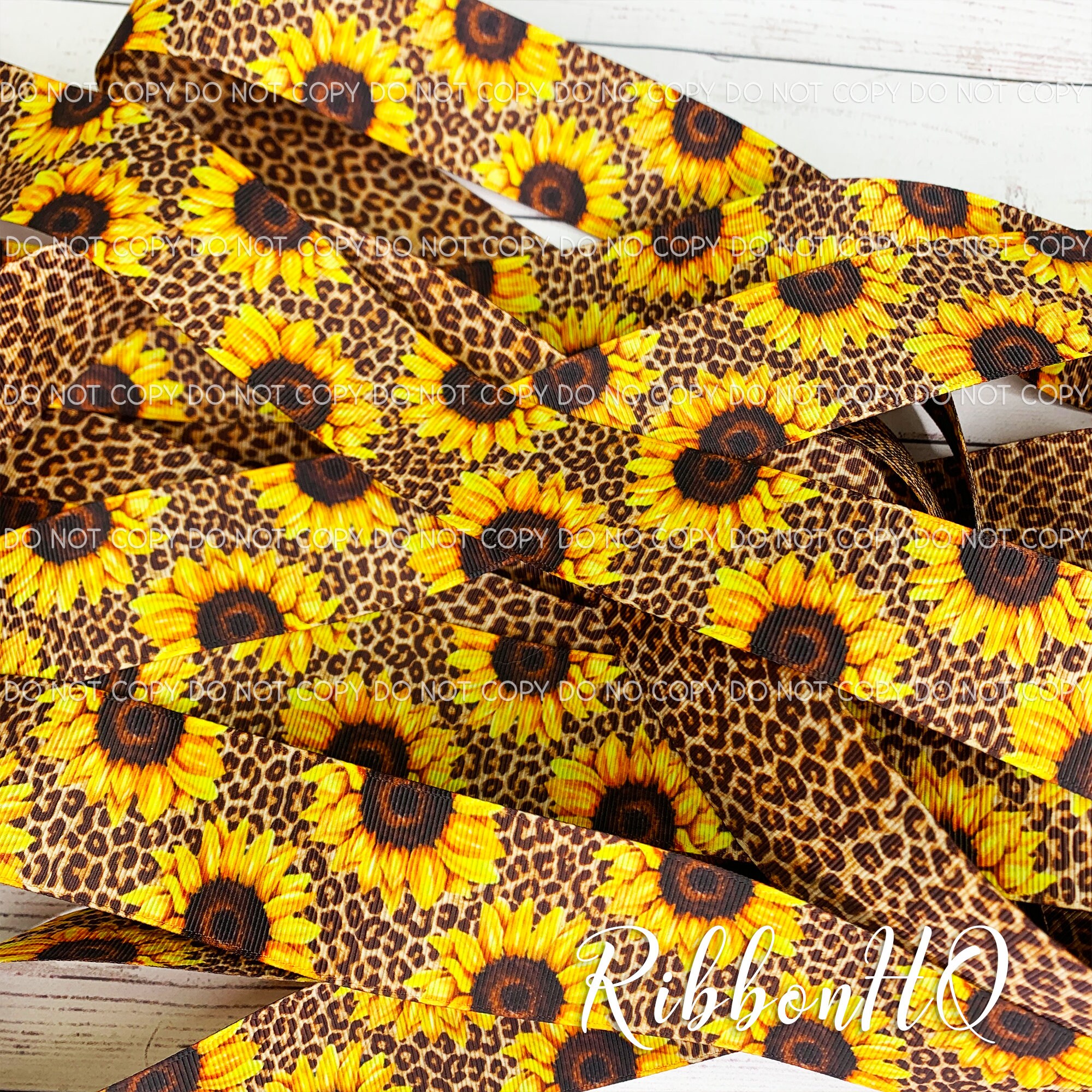 Sunflowers on Leopard Print, Heat Transfer, Animal Print, Grosgrain ...