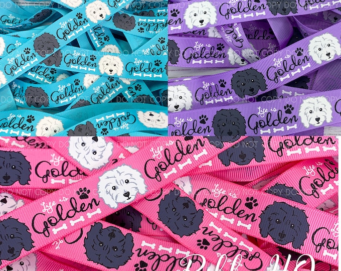 Gold Glitter Paws on Buffalo Plaid 5/8 and 7/8 and 1.5 Grosgrain Ribbon ...