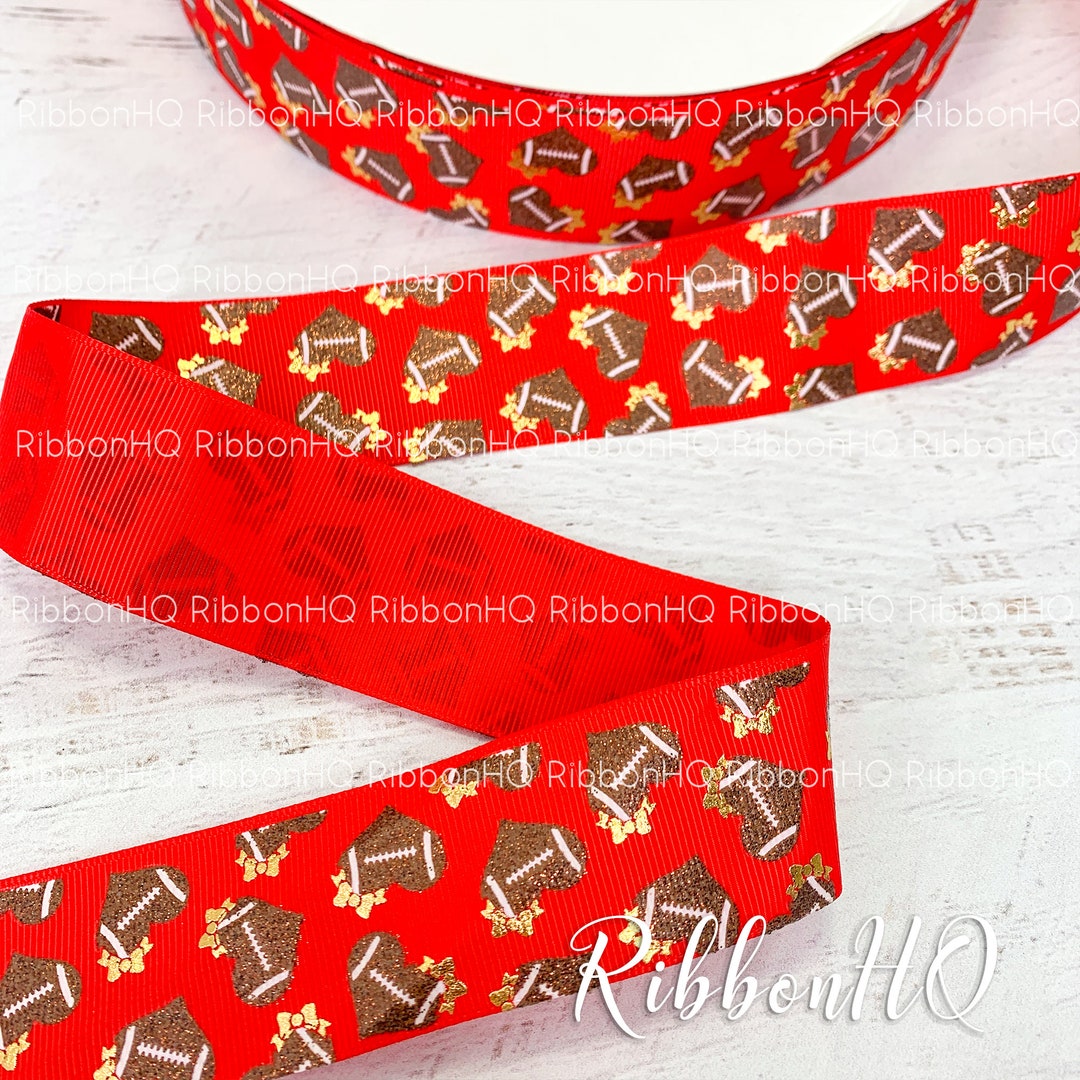 1.5" Red Football Ribbon - Football Season- Grosgrain Ribbon - Hairbows ...