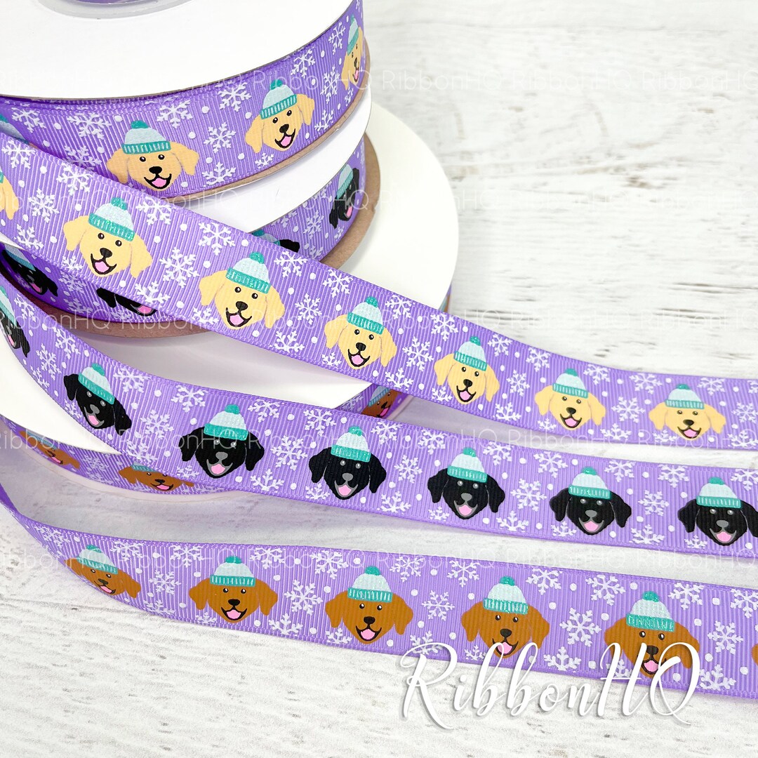 7/8" Ribbon With Labs, Labrador Retriever Ribbon, Winter Ribbon With ...