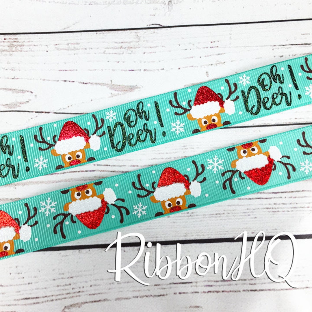 OH DEER!!- 7/8 Grosgrain Ribbon- Christmas- Reindeer- Santa Hat- U.S ...
