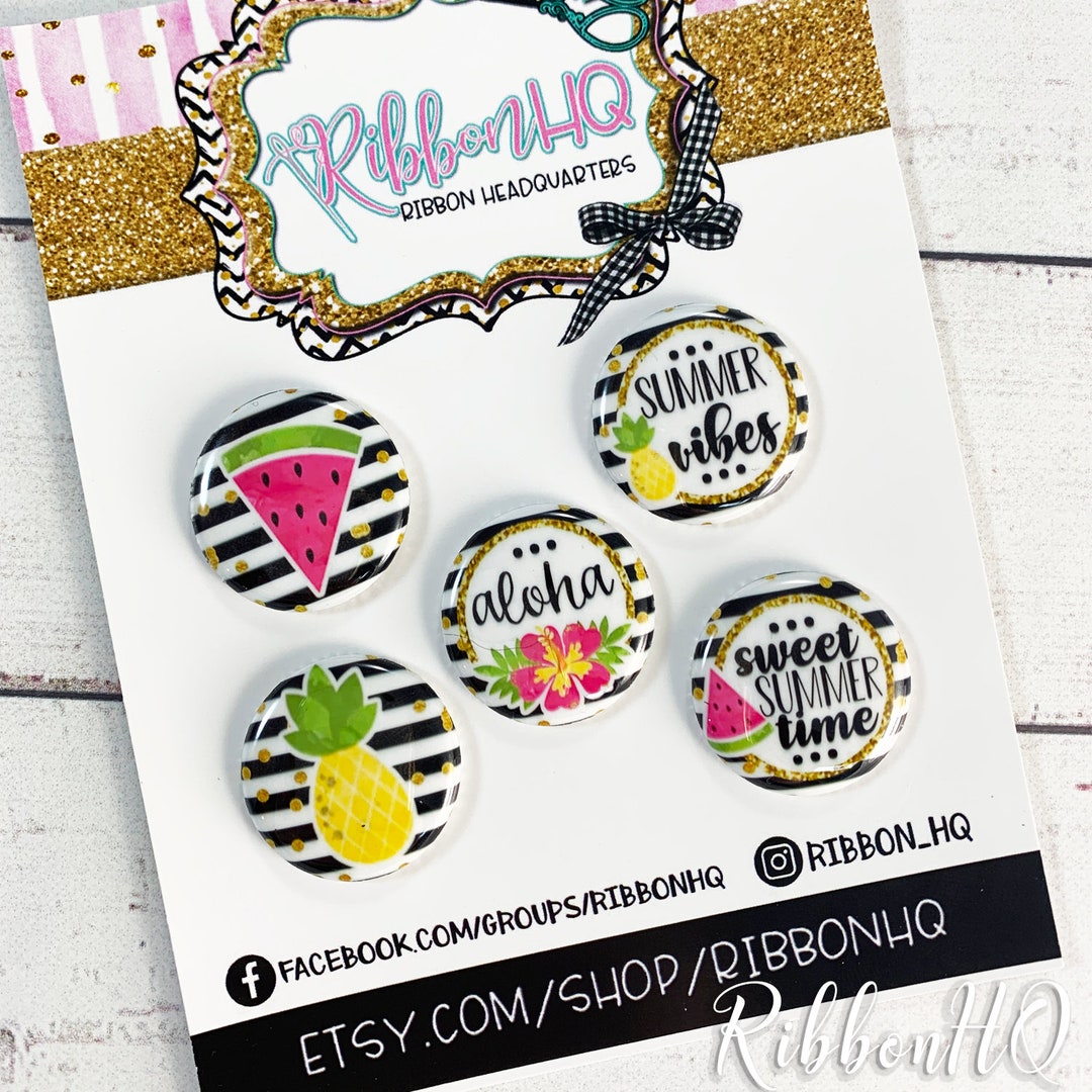 1" Summer Themed Flat Back Buttons- Buttons- Centers- Embellishments ...