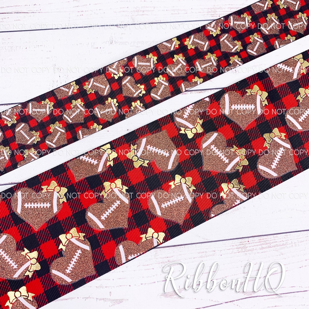 Football - 7/8", 1.5", and 3" Grosgrain Ribbon- Buffalo Plaid- Green ...