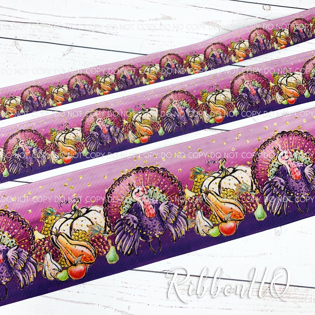 Turkey Ribbon-thanksgiving Ribbon- Thankful Greatful Blessed-grosgrain ...