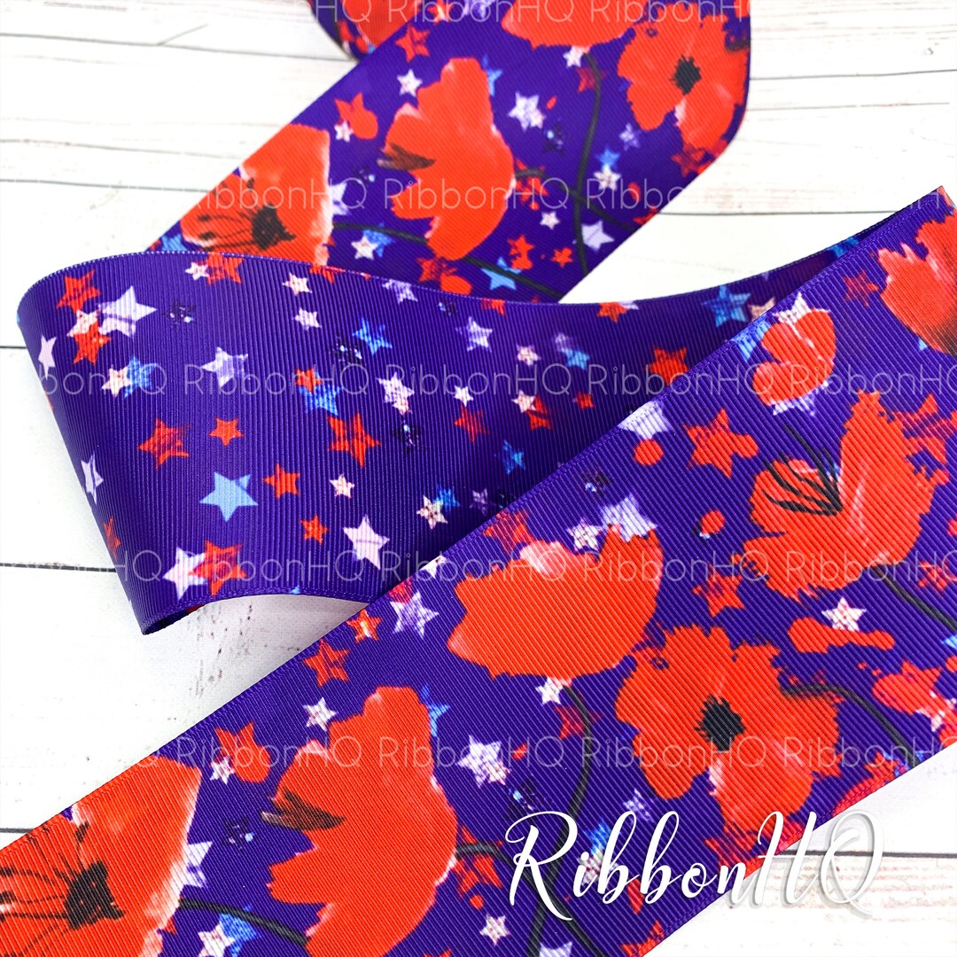 3" Red Poppies Ribbon - Veterans Days Ribbon - Patriotic Ribbon - Etsy