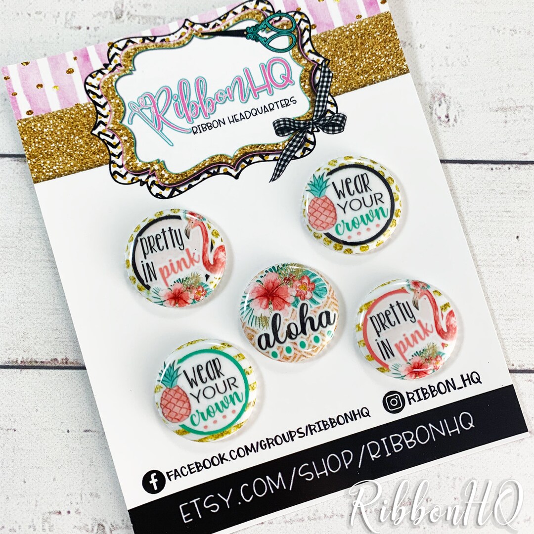 1" Pretty in Pink Themed Flat Back Buttons- Buttons- Centers ...
