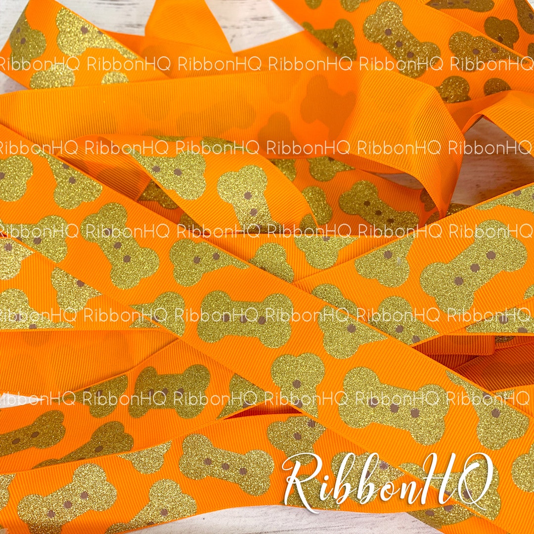 1.5" Dog Bone Ribbon on Orange- Dog Collars - Dog Bones- Dogs Treats ...