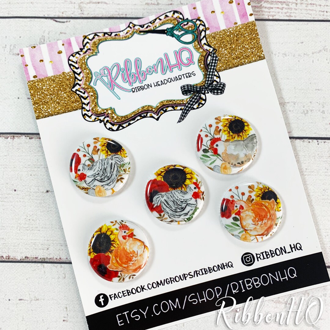 1" Chicken Themed Flat Back Buttons- Animals- Buttons- Centers ...