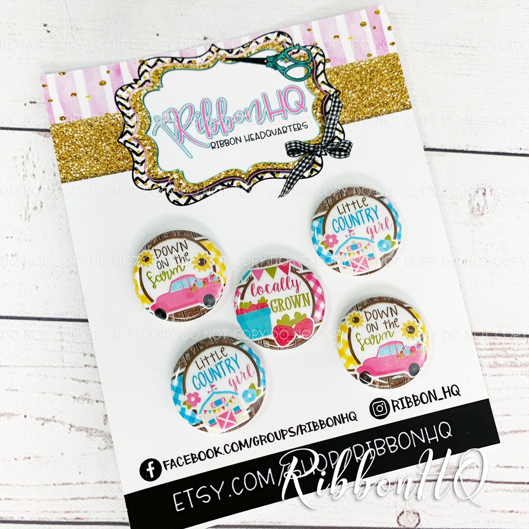 1" Country Themed Flat Back Buttons- Buttons- Centers- Embellishments ...