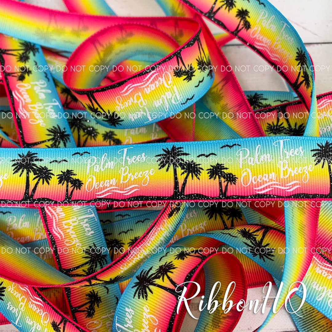 Palm Trees- Ocean Breeze - 7/8" Grosgrain Ribbon - U.S. Designer Ribbon ...