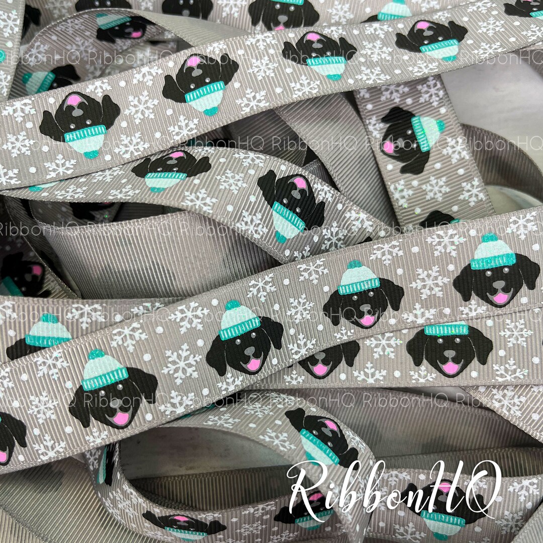 7/8" Ribbon With Labs, Labrador Retriever Ribbon, Winter Ribbon With ...