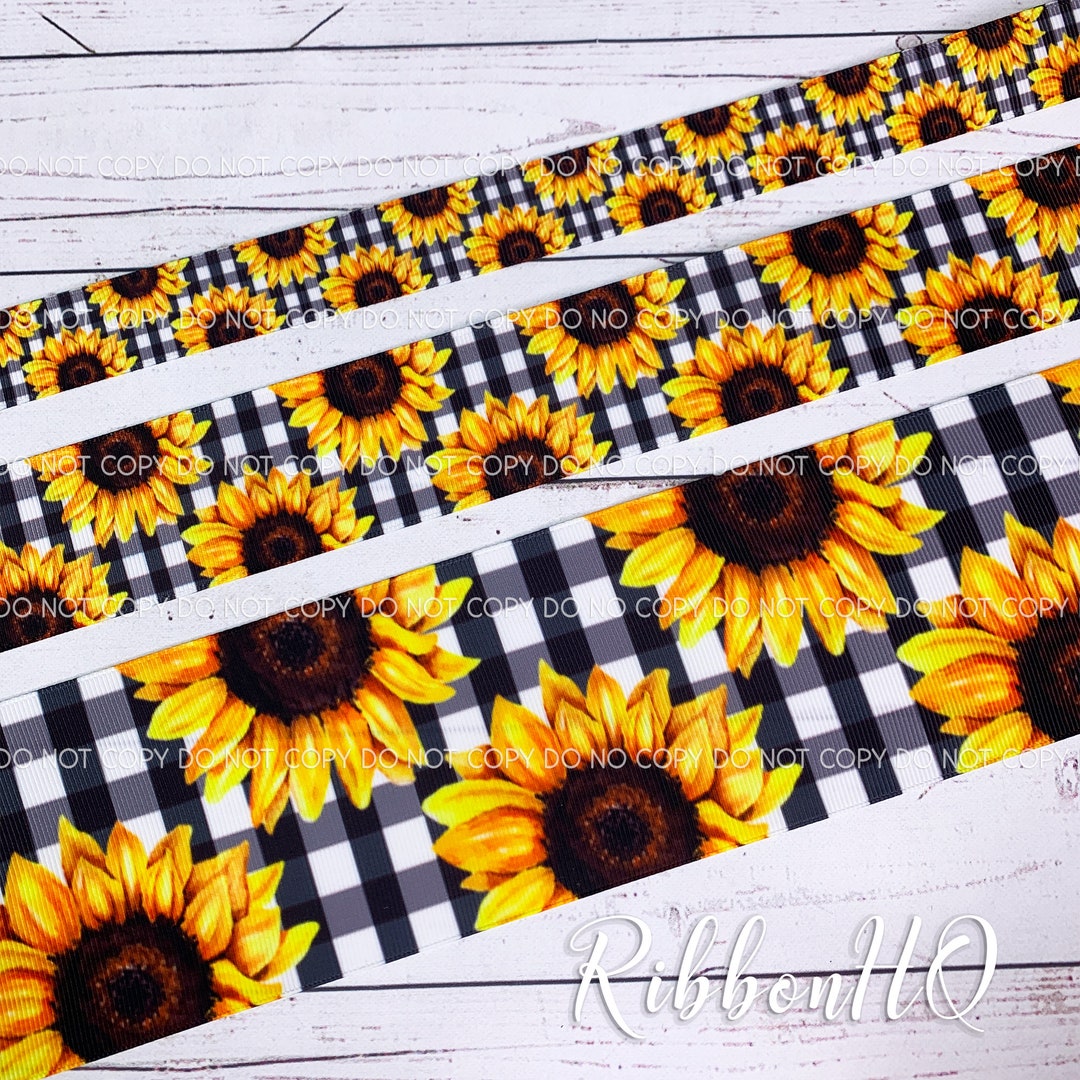 Sunflowers on Buffalo Plaid Heat Transfer-farm- Summer- Grosgrain ...