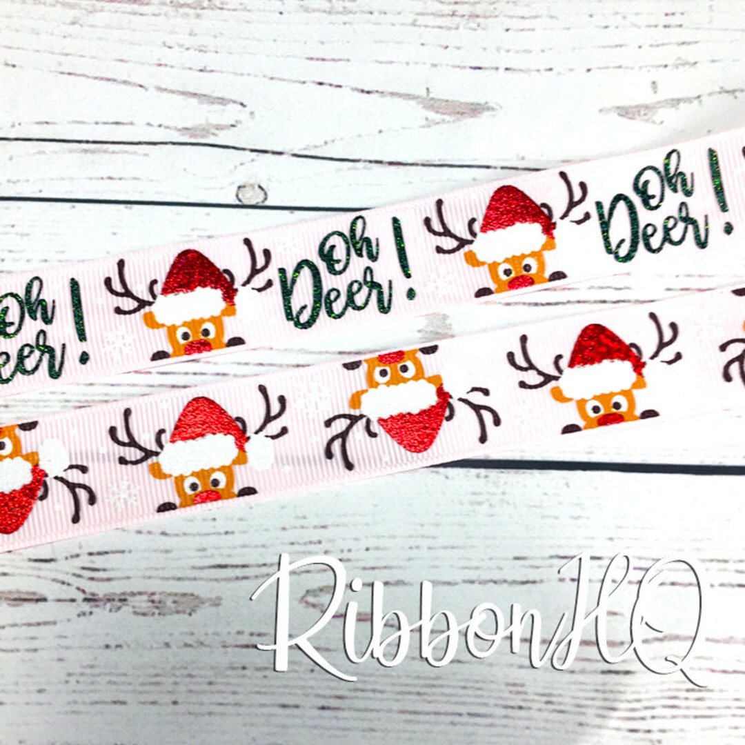 OH DEER!!- 7/8 Grosgrain Ribbon- Christmas- Reindeer- Santa Hat- U.S ...