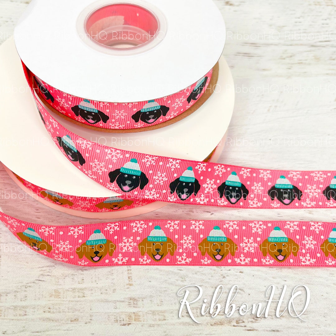7/8" Ribbon With Labs, Labrador Retriever Ribbon, Winter Ribbon With ...