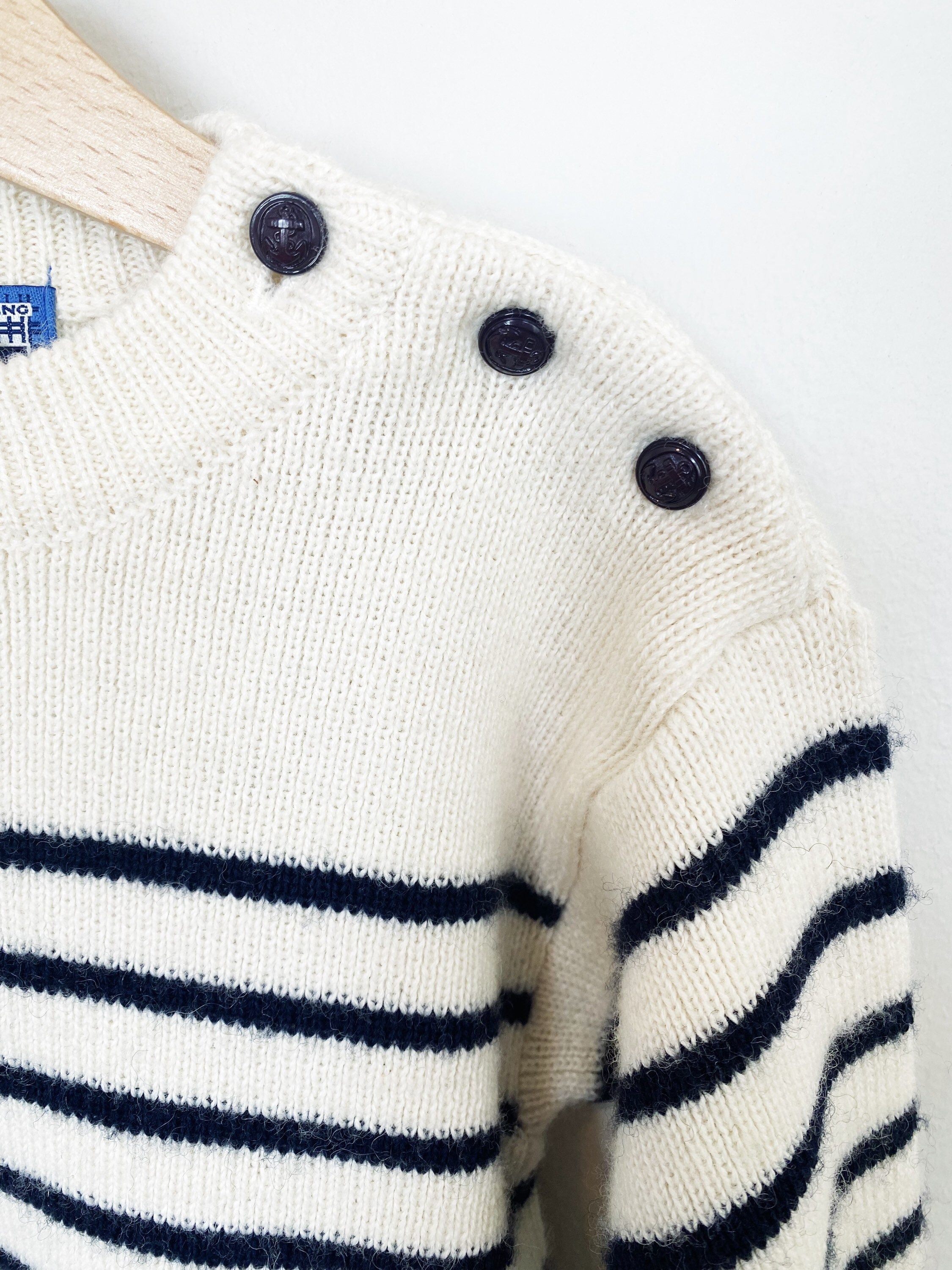 Vintage French Wool Blend Navy Blue and White Striped Sweater - Etsy