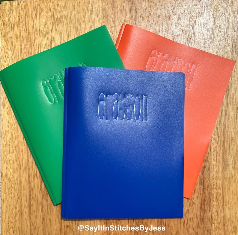 Personalized Embroidered Plastic Folder With Prongs and Pockets ...