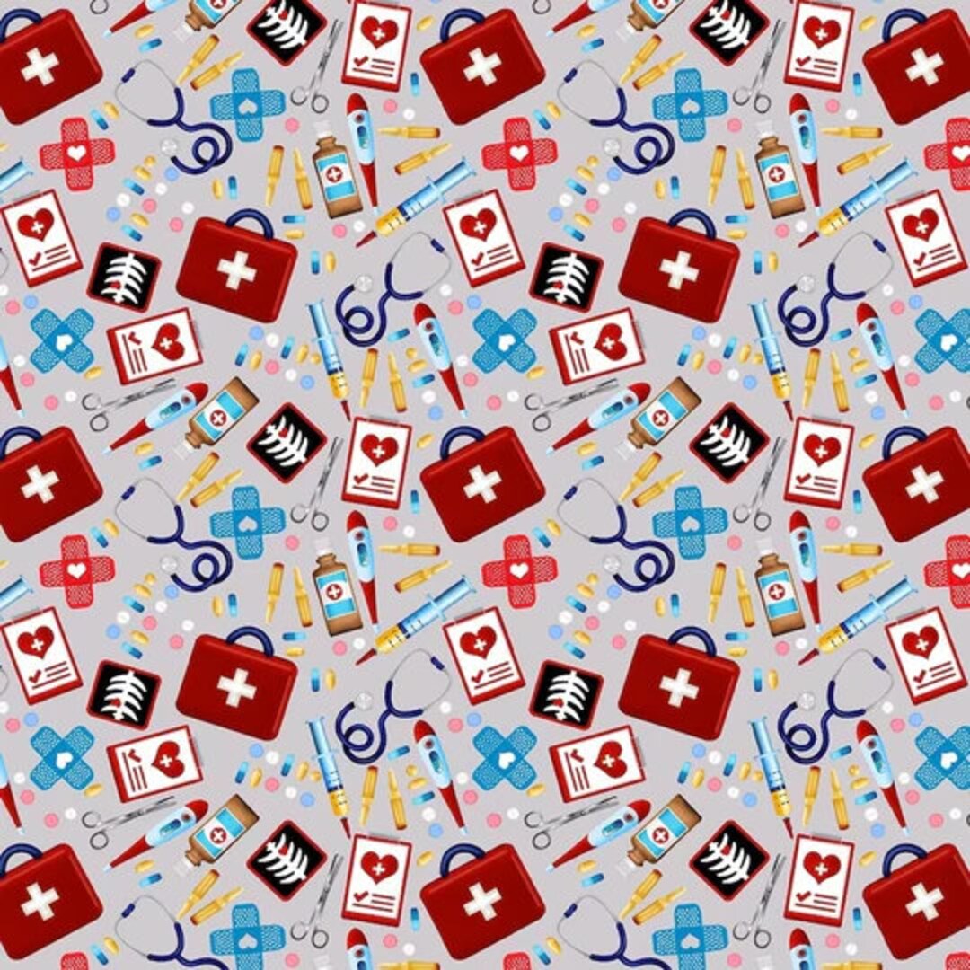 Big Hugs Tossed Allover Fabric - First Aid Kit Gray - HG9322-90 ...