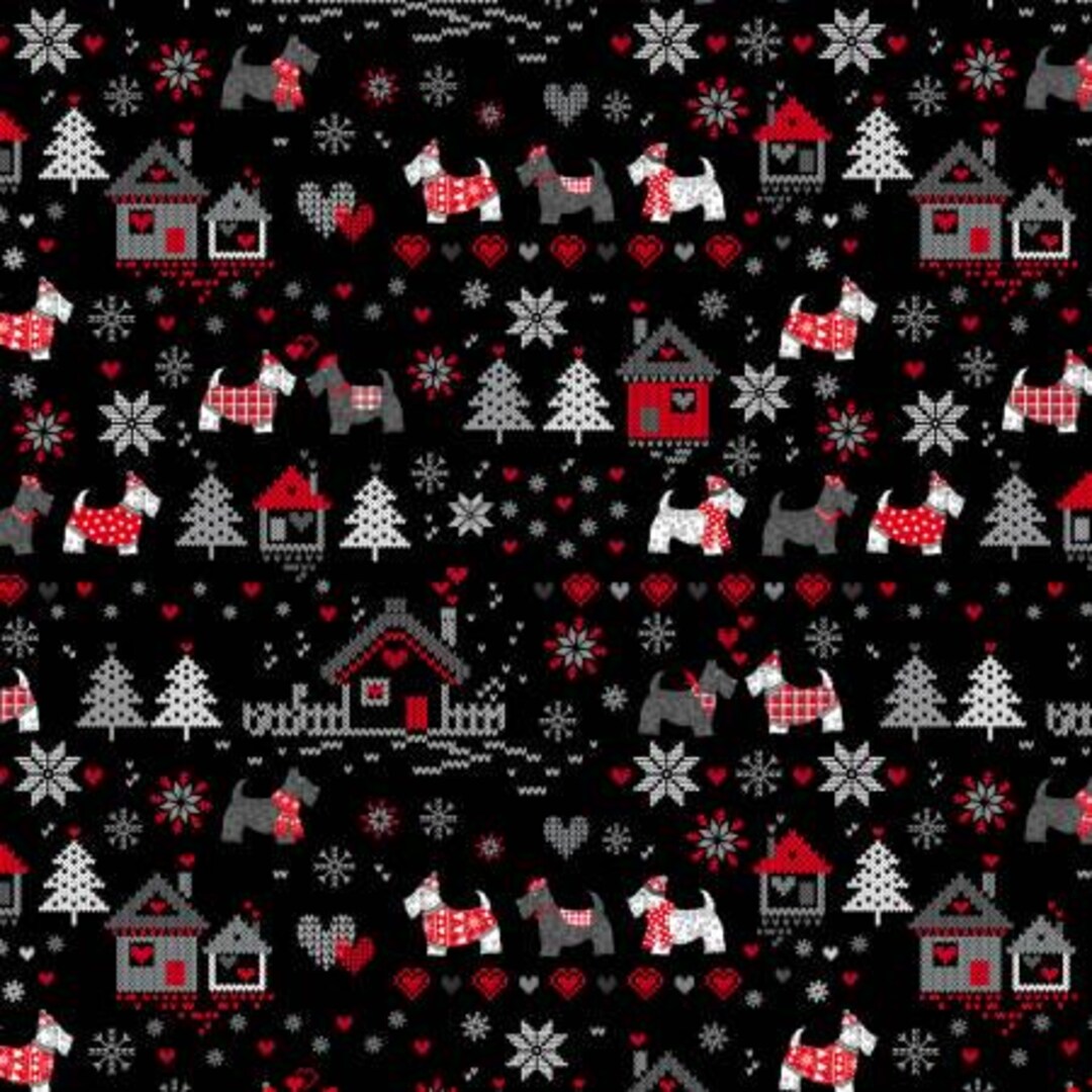 Benartex Dog Fabric - Black Snow in Love - Knit & Caboodle by Kanvas ...