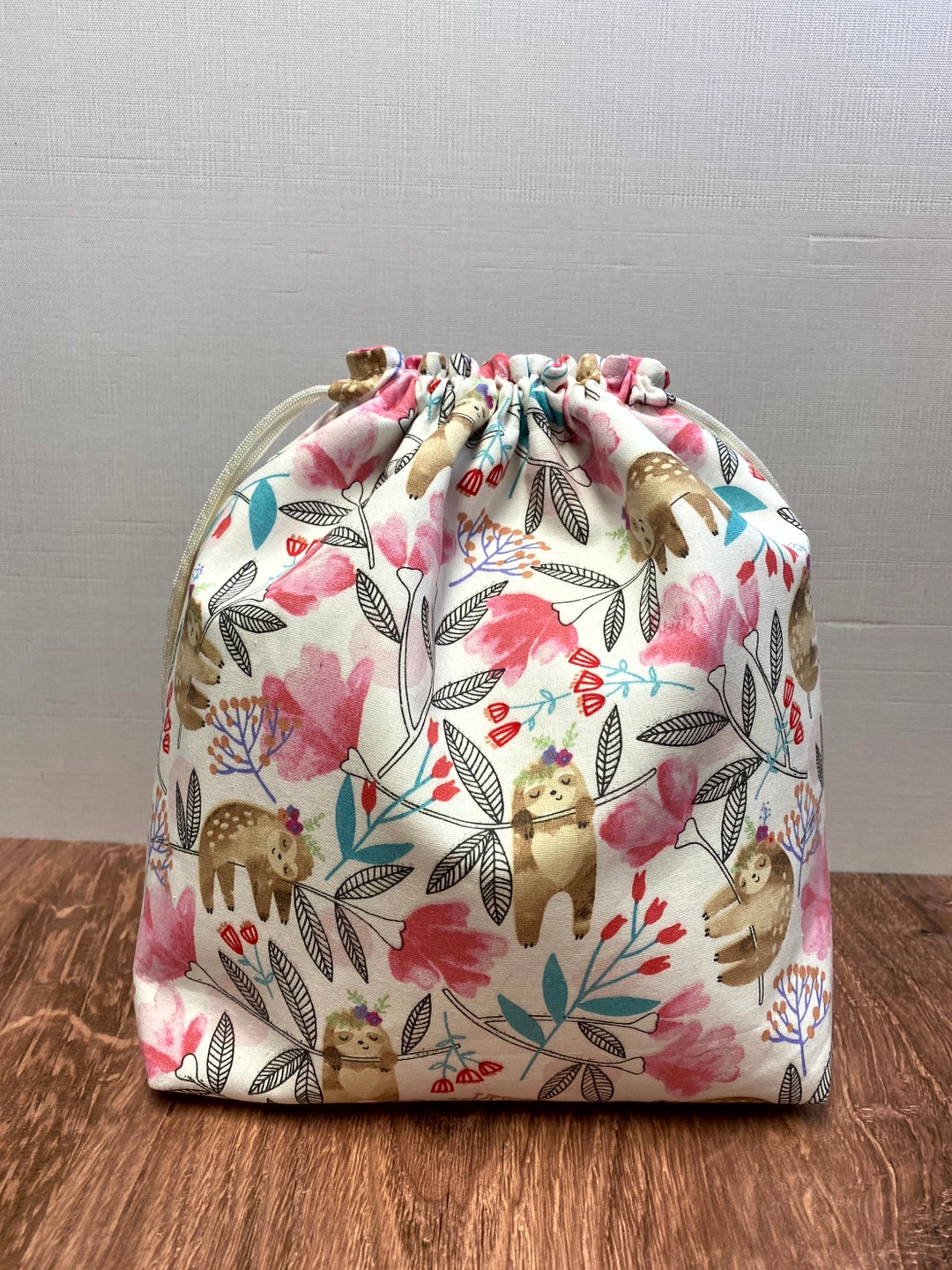 Sloth Project Bag Handmade Drawstring Bag Knitting Bag Crochet Bag ...