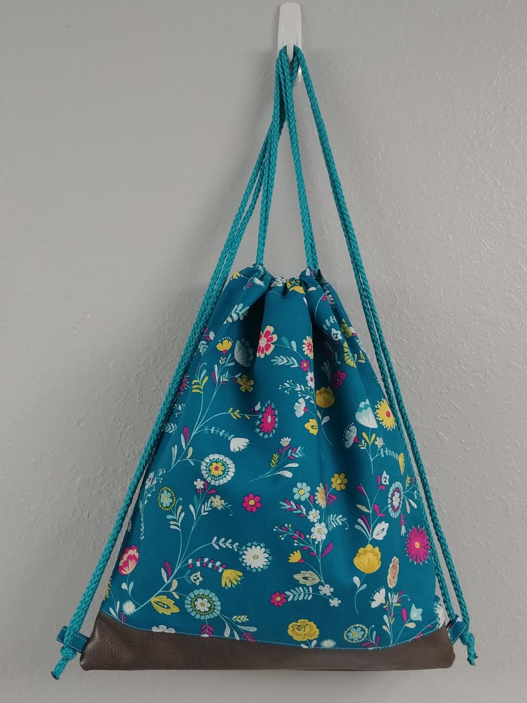 Flower Drawstring Bag - Handmade Drawstring Bag – Drawstring Backpack ...