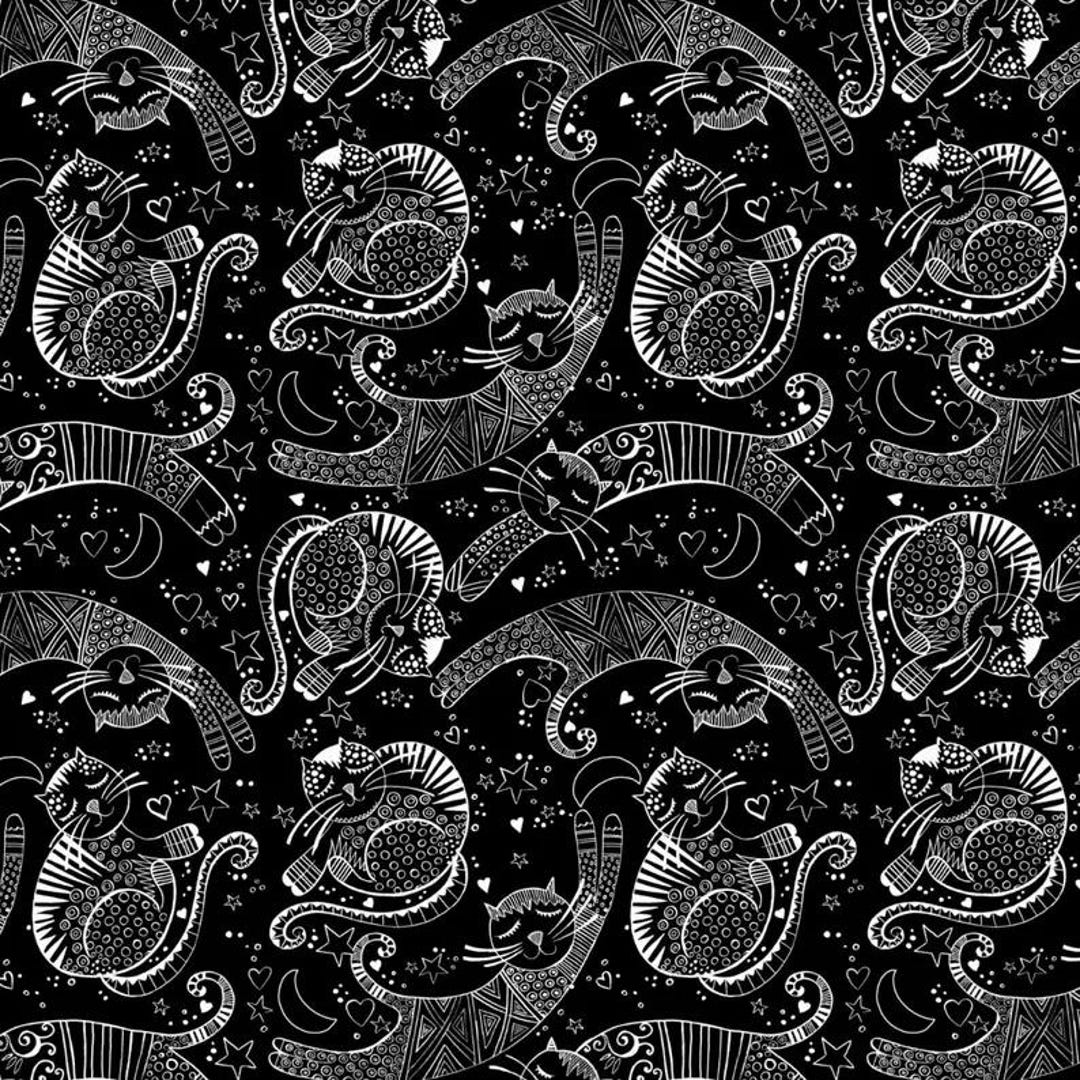 Camelot Fabric - Mysticat Black - Cat Fabric - Cotton Fabric - 1 Yard ...