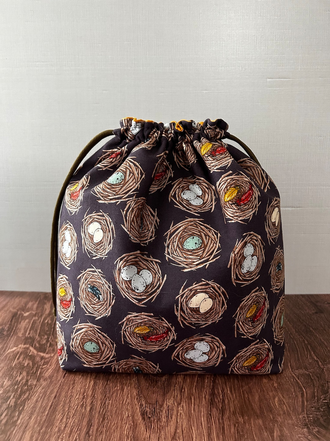 Bird Nest Project Bag - Handmade - Drawstring Bag – Knitting Bag ...