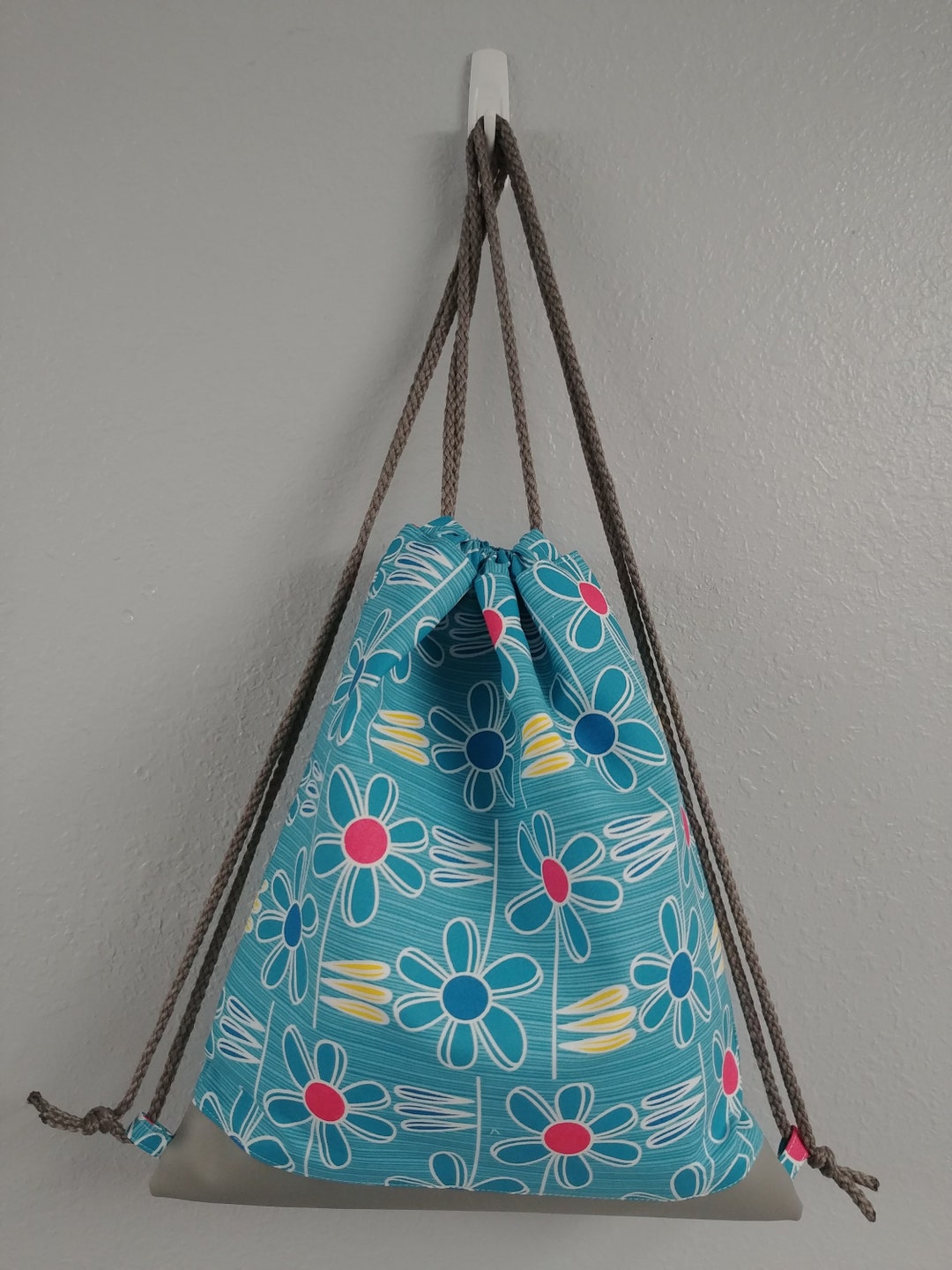 Flower Drawstring Bag Handmade Drawstring Bag Drawstring Backpack on ...