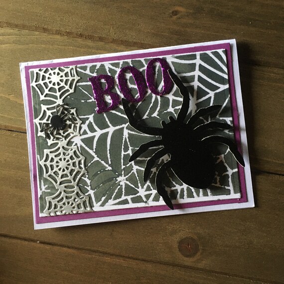 halloween card Happy Halloween spider card spooky spider card metallic ...