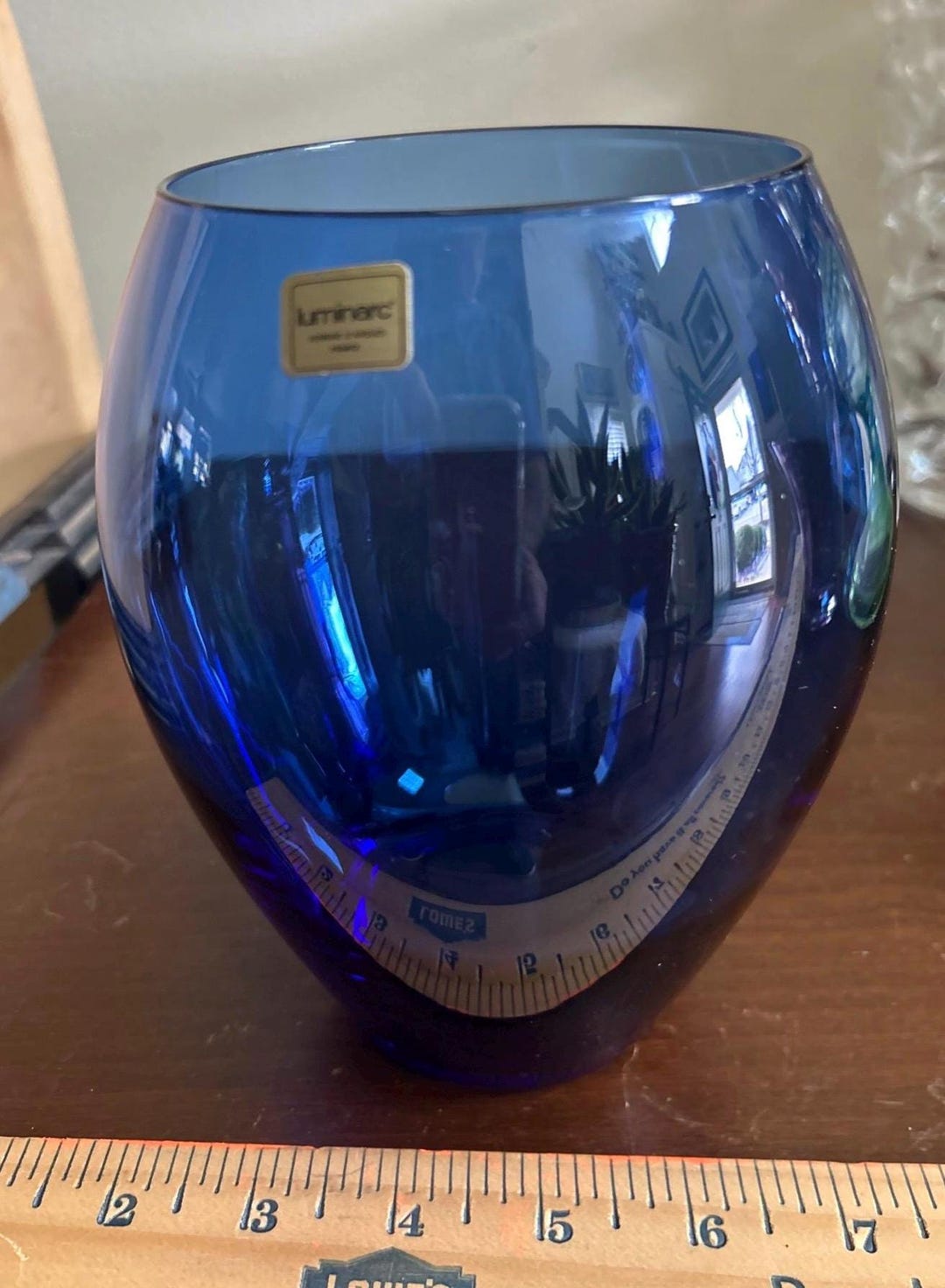 Vintage Luminarc Cobalt Blue Clear Glass Art Floral Decor Vase 7” Tall ...