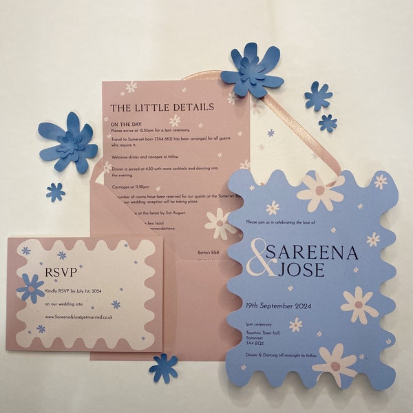 Wavy Print Wedding Invitation - Etsy UK