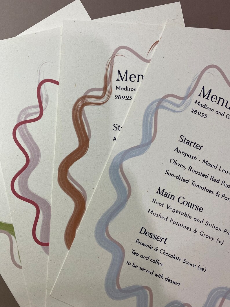 Colourful Wavy Menu Event Menu Card Wedding Menu Card - Etsy