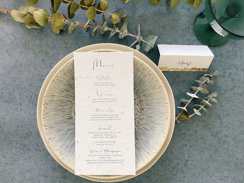 Seeded paper menu wedding menu plantable paper wedding | Etsy