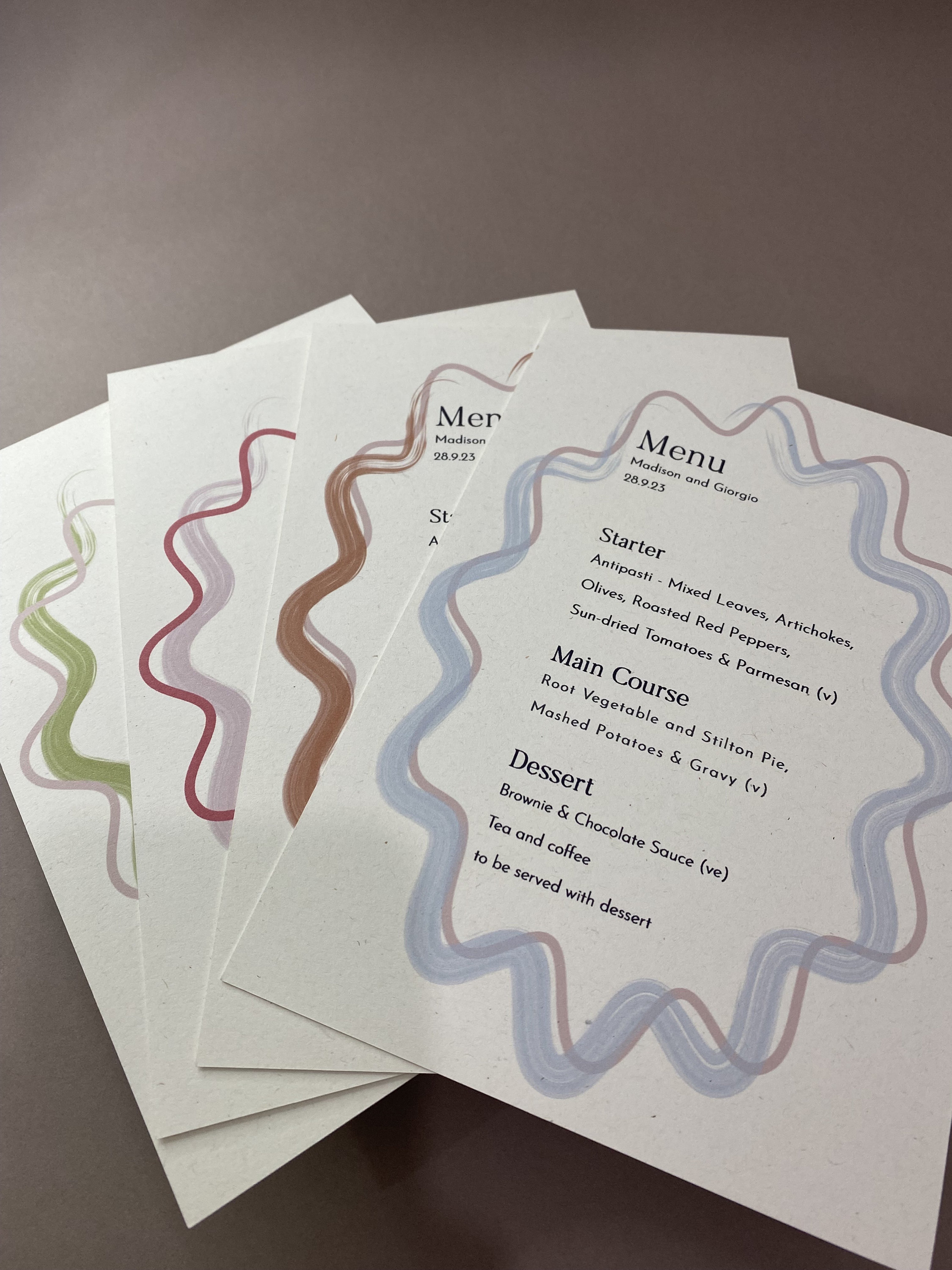 Colourful Wavy Menu Event Menu Card Wedding Menu Card - Etsy UK