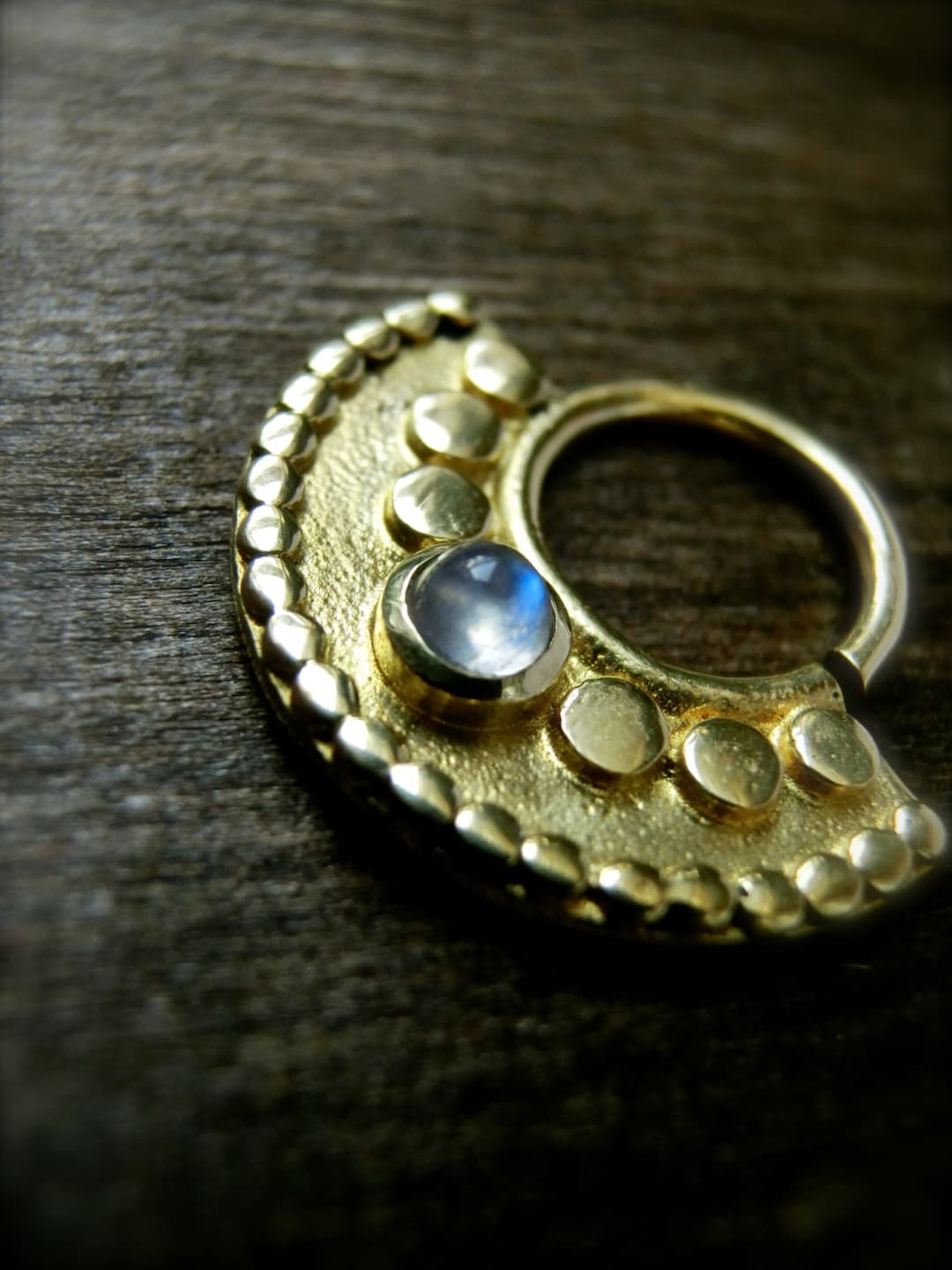 Large Septum Ring Brass With Moonstone and Dotted Details ⎜various ...