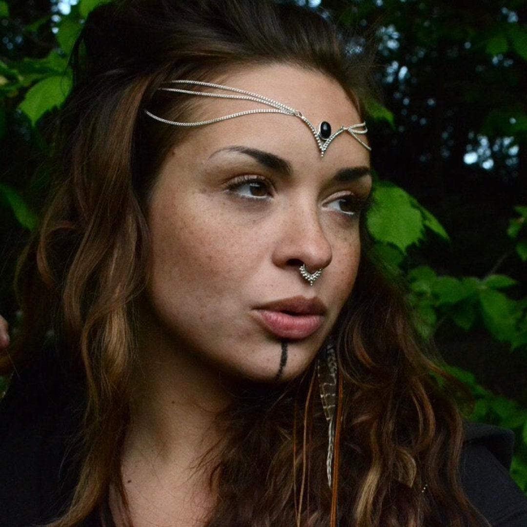 Onyx Head Chain Silver amethyst or Turquoise tiara - Etsy