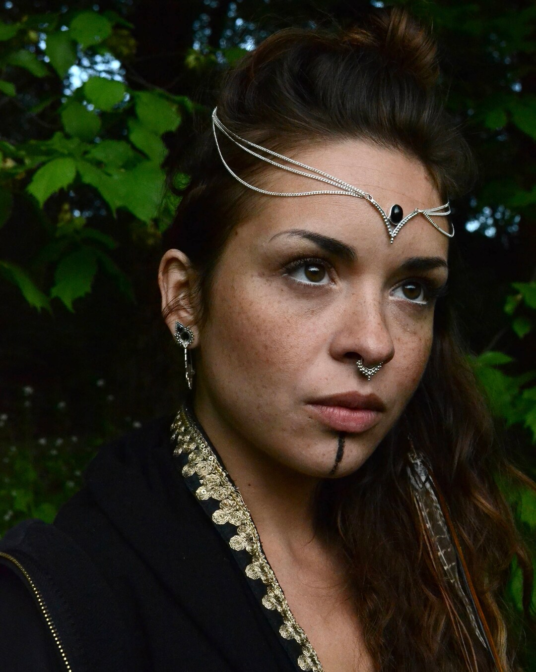 Onyx Head Chain Silver amethyst or Turquoisetiara - Etsy