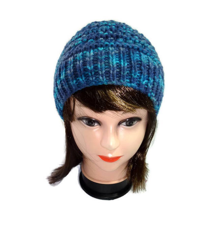 Blue Messy Bun Hat. Pony Tail Hat. Hand Knit Hat. Knitted Wool - Etsy