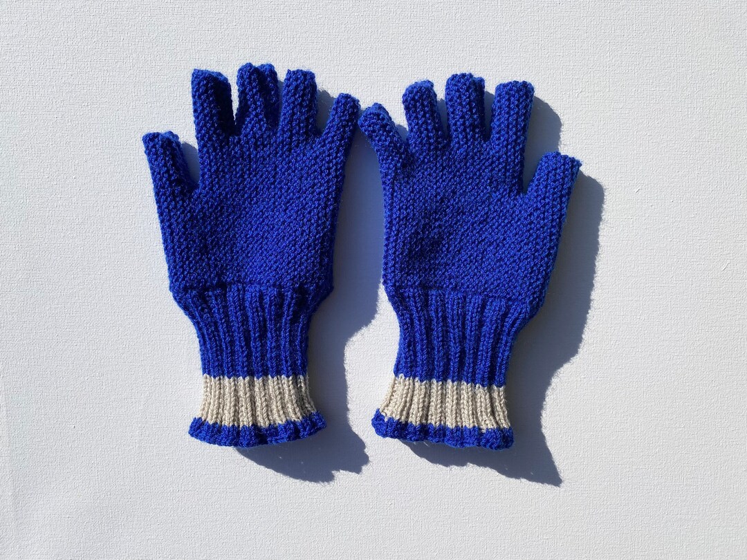 Knitted Blue Fingerless Gloves. Blue Knit Fingerless Gloves. Knit Wrist ...