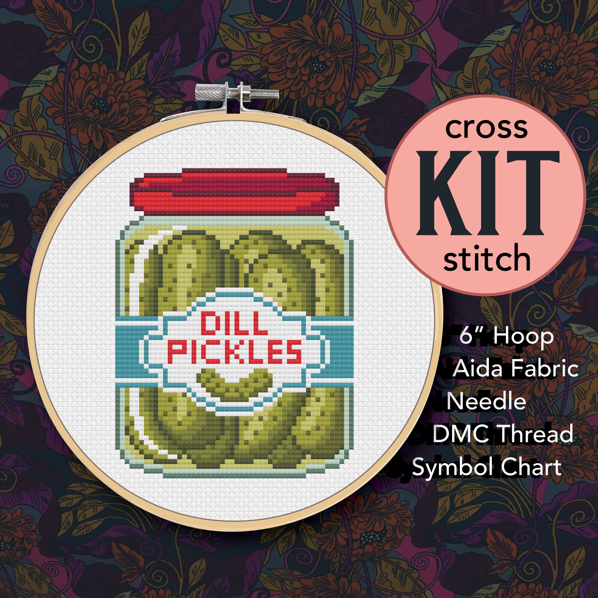 Dill Pickles Jar Counted Cross Stitch Kit - 6 Inch Kit - Suitable for ...