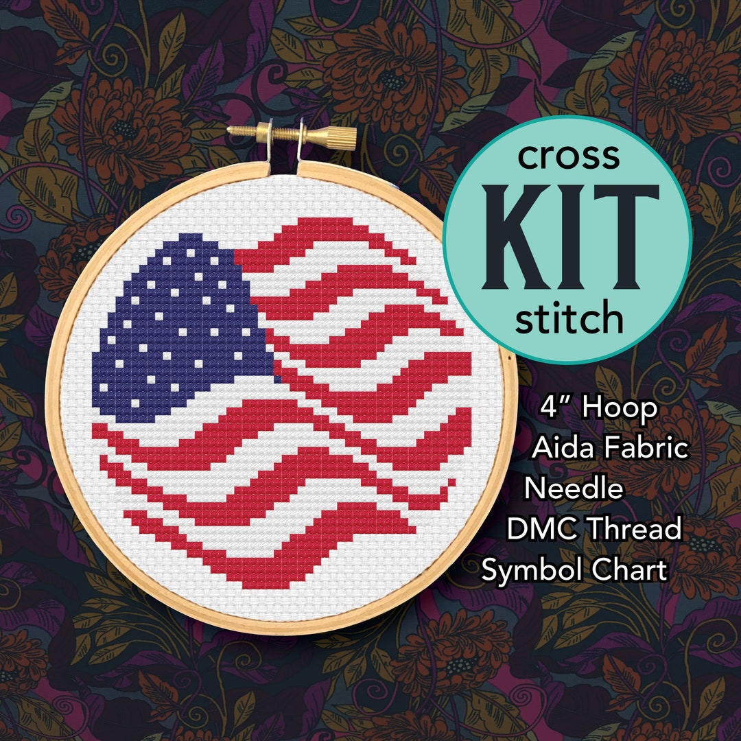 American Flag Counted Cross Stitch Kit - 4 Inch Kit - Suitable for ...
