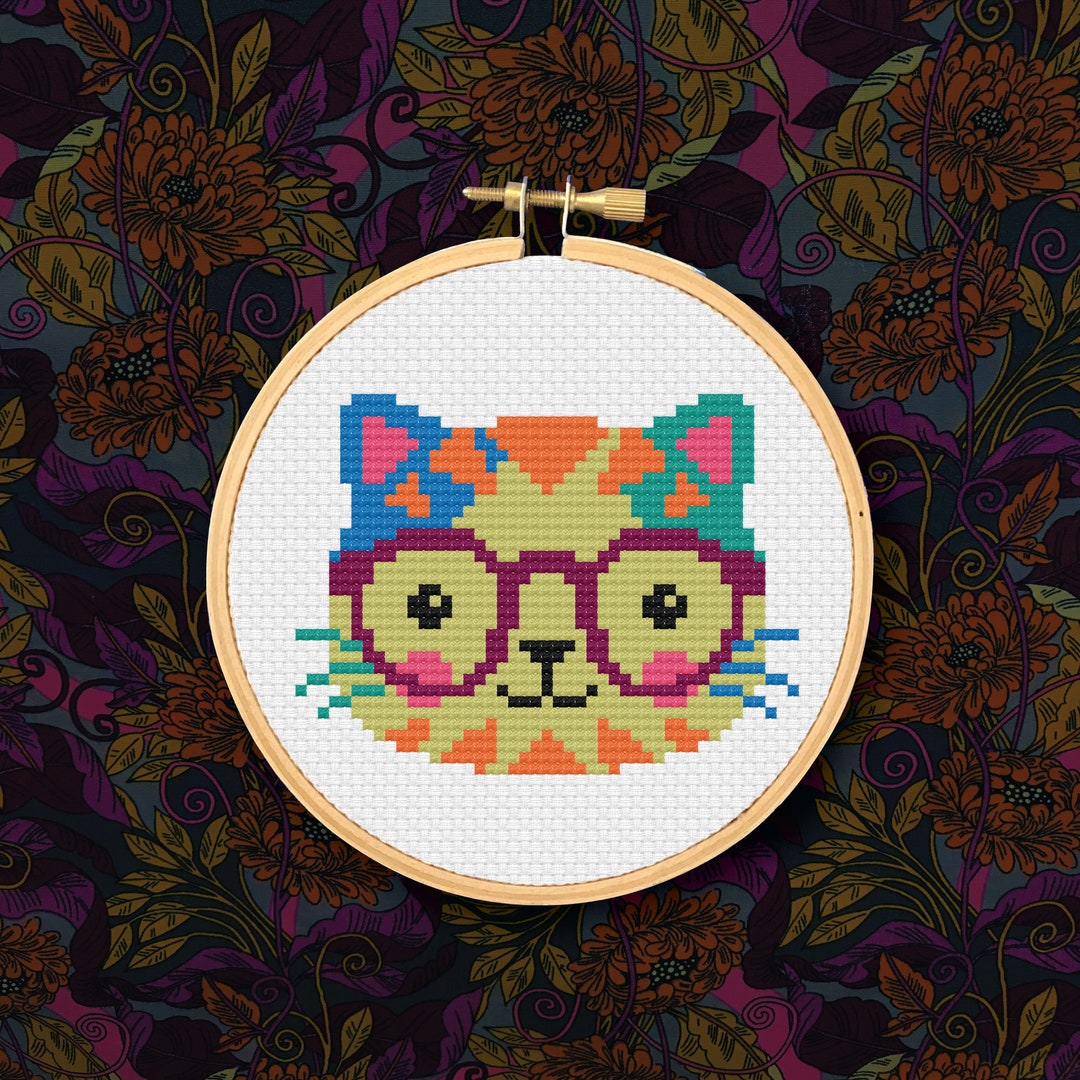 Cute Cat Face With Glasses - PDF Cross Stitch Pattern - Etsy