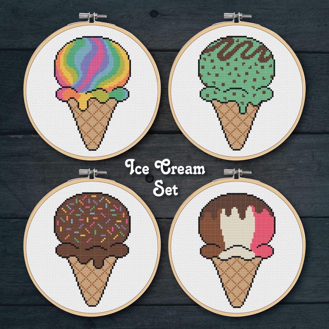 Ice Cream Cones Cross Stitch Pattern: Rainbow, Mint Chip, Neapolitan ...