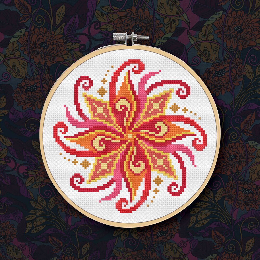Solar Flare Mandala - PDF Cross Stitch Pattern - Red, Yellow, Orange ...