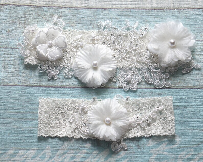 Wedding Garter Set Wedding Garters for Brides Flower Wedding | Etsy