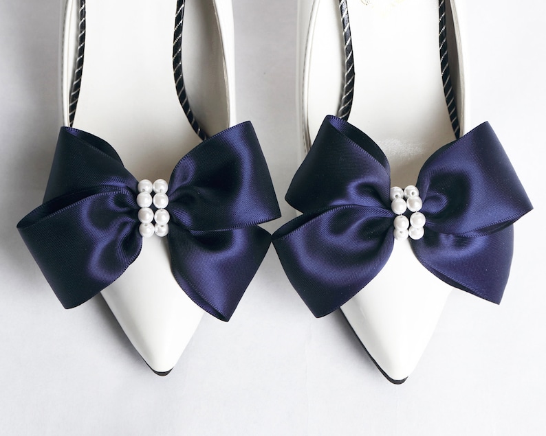 Navy Satin Bow Shoe Clips Blue Shoe Clips Ornaments Blue - Etsy