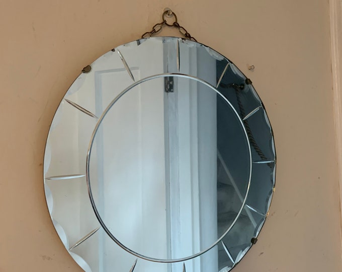 Vintage Beveled Edge Round Mirror Art Deco - Etsy