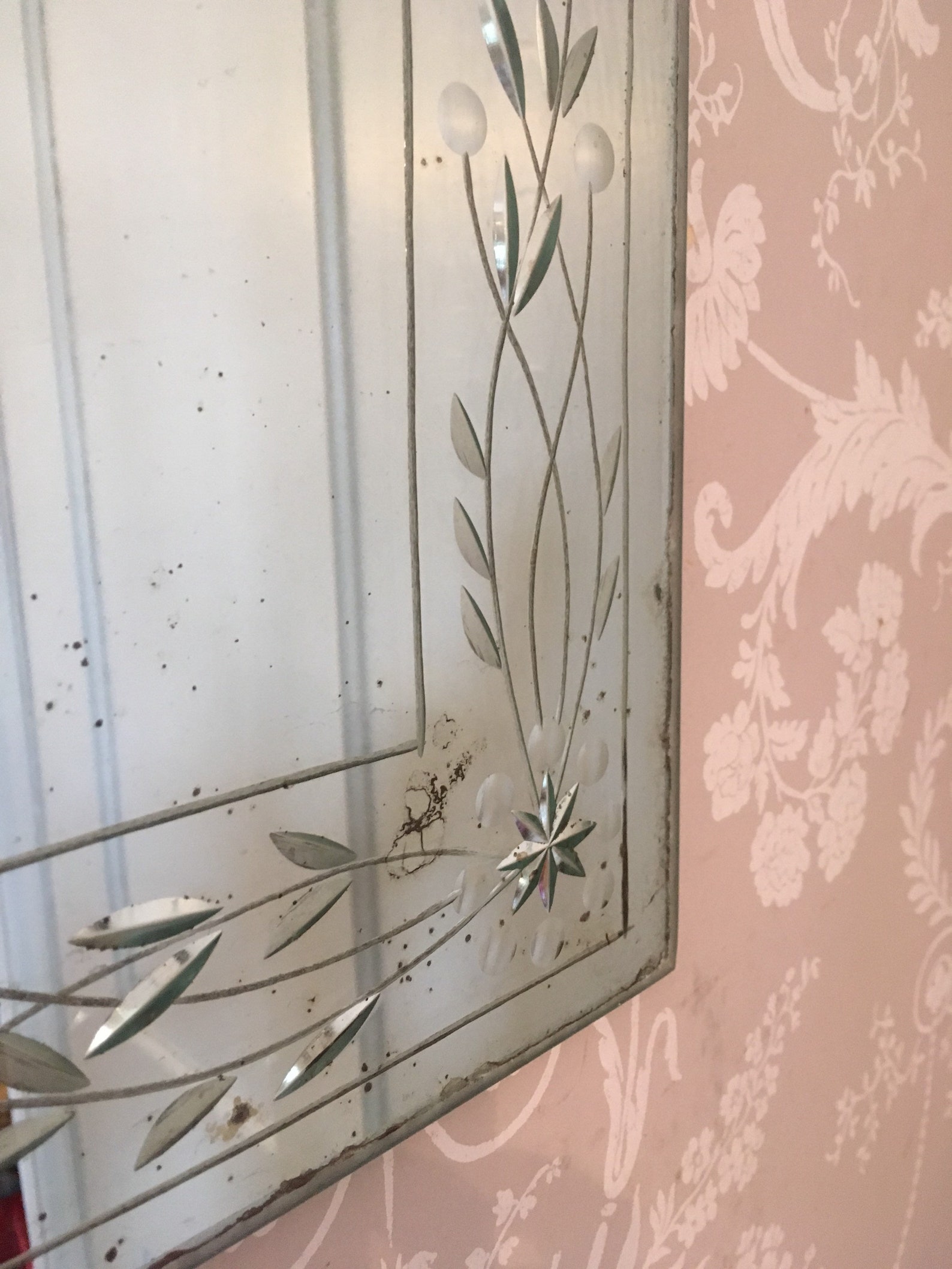 Vintage Beveled Edge Mirror With Etched Flower Border Art Deco | Etsy Vintage Beveled Edge Mirror With Etched Flower Border Art Deco | Etsy