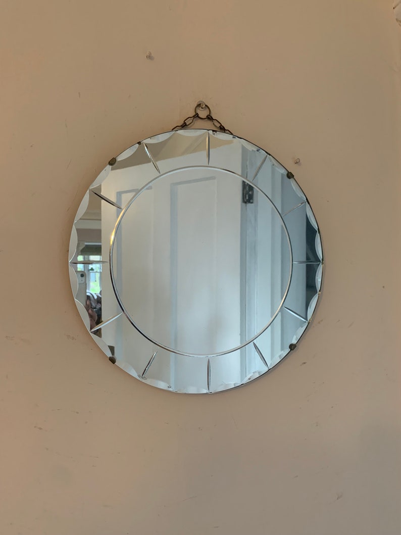 Vintage Beveled Edge Round Mirror Art Deco - Etsy