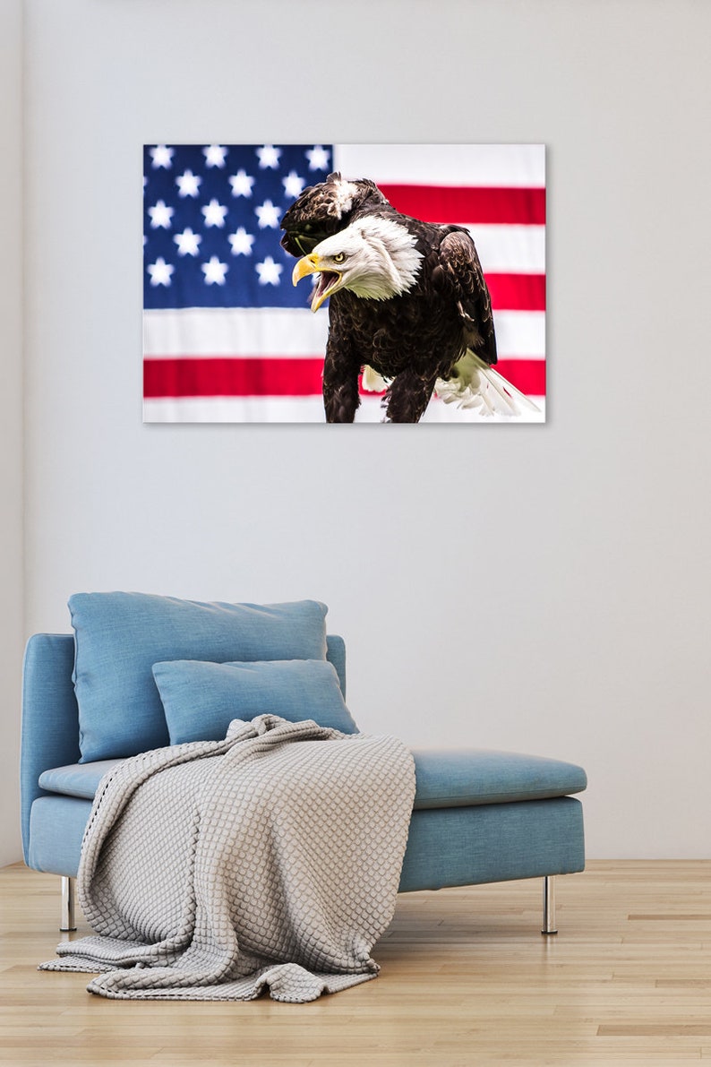Patriotic Canvas Art, Bald Eagle Art, American Flag Canvas Print ...
